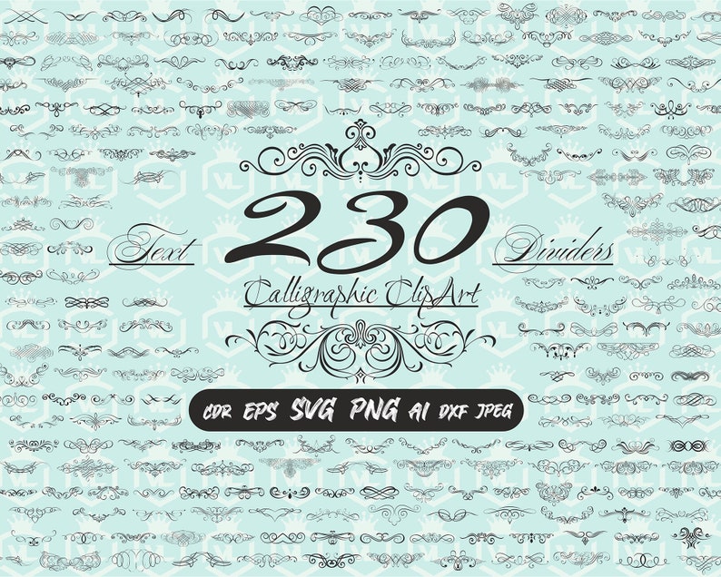 Calligraphic Vector Clipart SVG PNG Files Text Divider Tattoo - Etsy