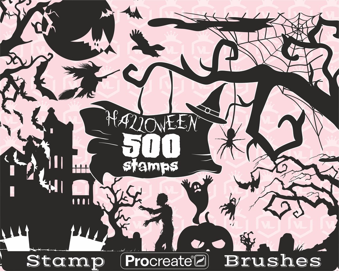 Halloween Procreate Stamp Brushes, Ghosts Pumpkins Bats Ghost Houses ...
