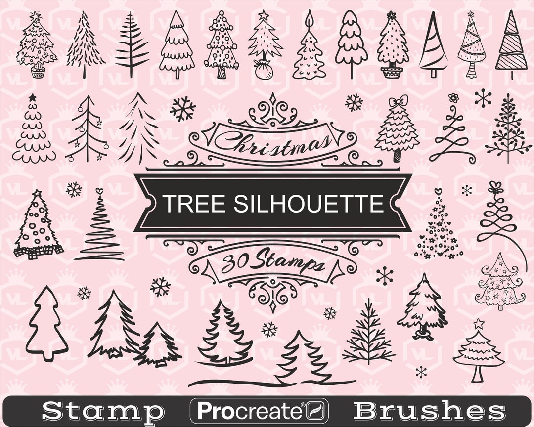 Christmas Tree Procreate Stamp Brushes, Cartoon Doodle Pine & Fir ...