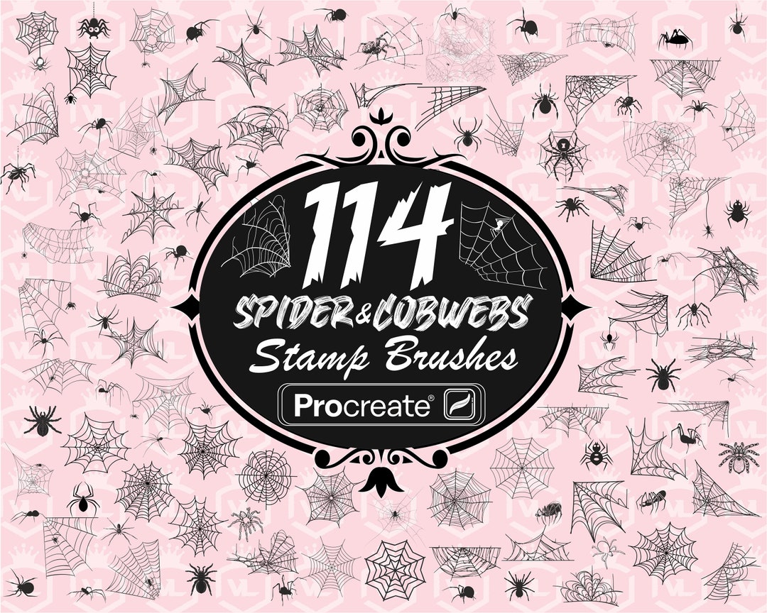Spider & Cobweb Procreate Stamp Brushes, Halloween Scary Spiderweb ...