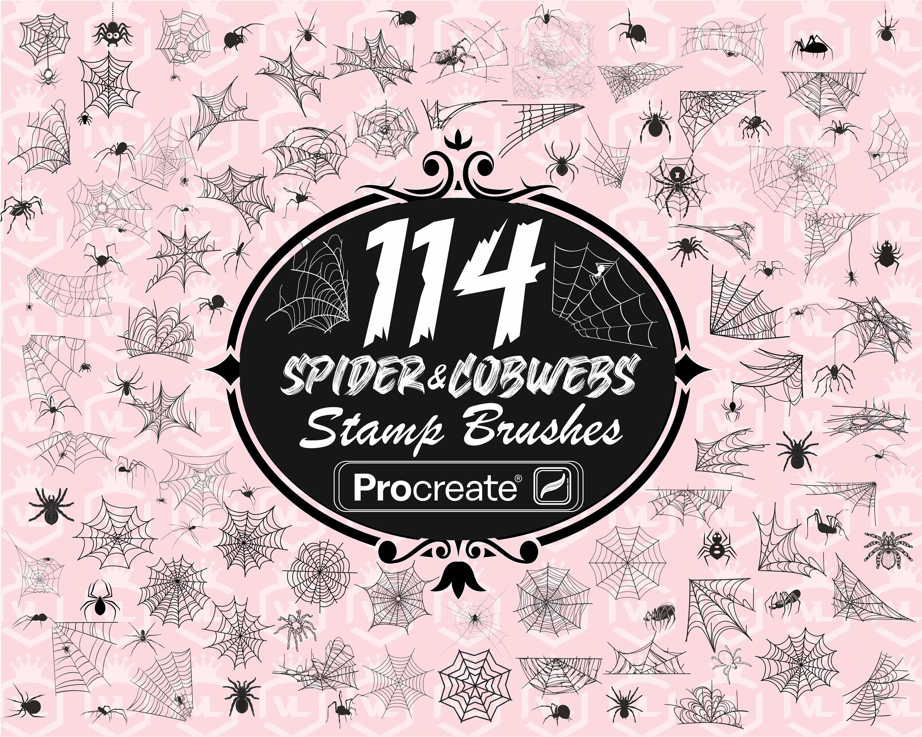 Spider & Cobweb Procreate Stamp Brushes, Halloween Scary Spiderweb ...