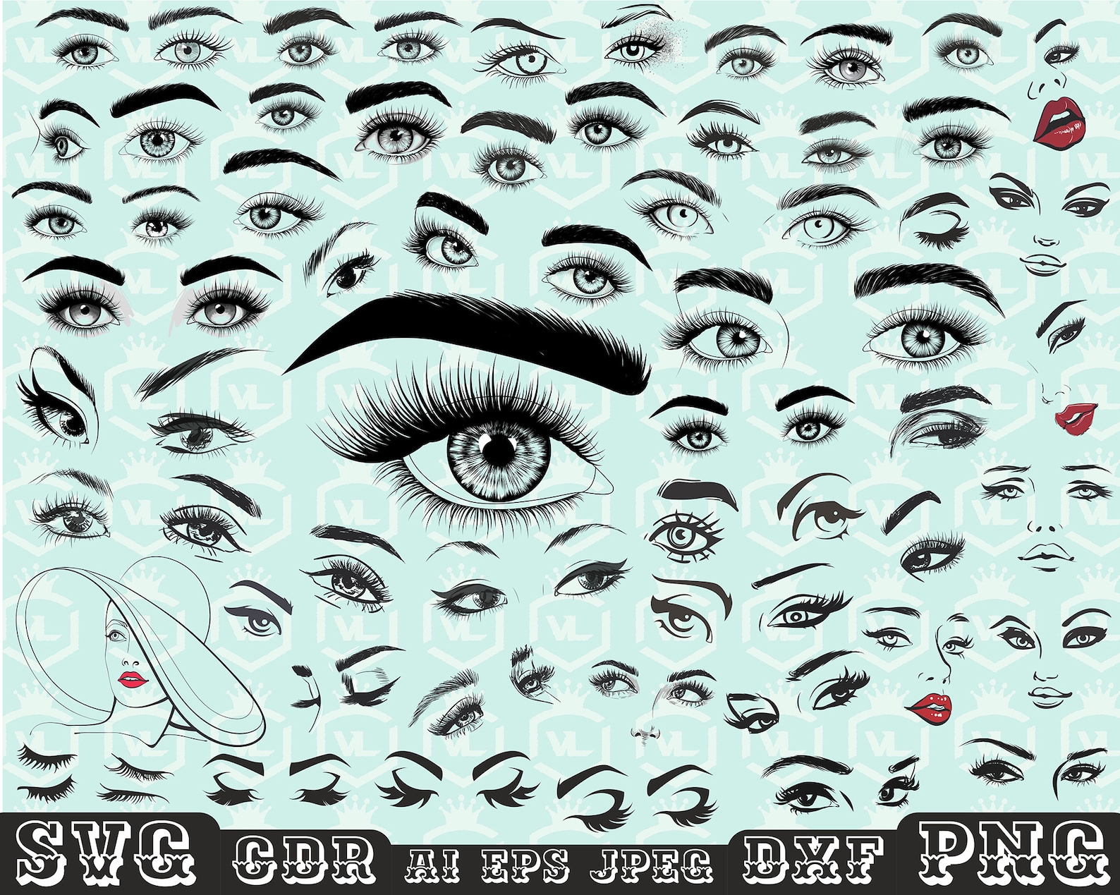 Women Eyes Clipart Pack SVG PNG DXF, Eyebrows Svg, Makeup Svg ...