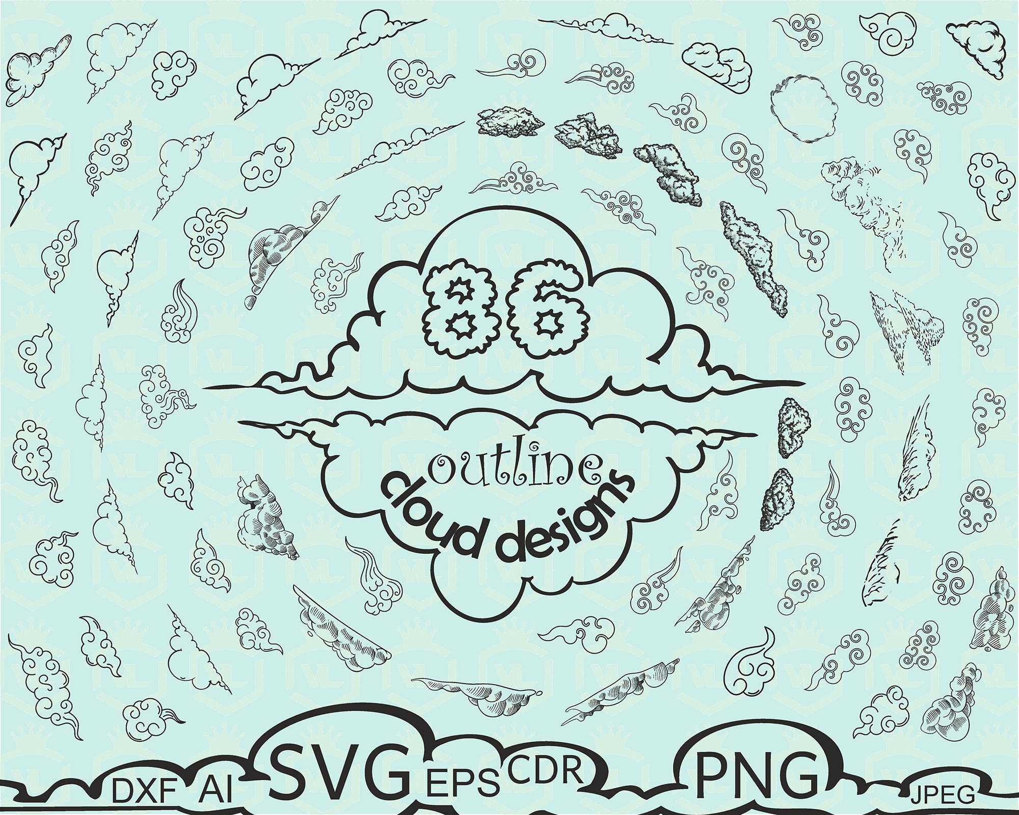 Outline Cloud Clipart Weather Clip Art Svg Cartoon Clouds - Etsy