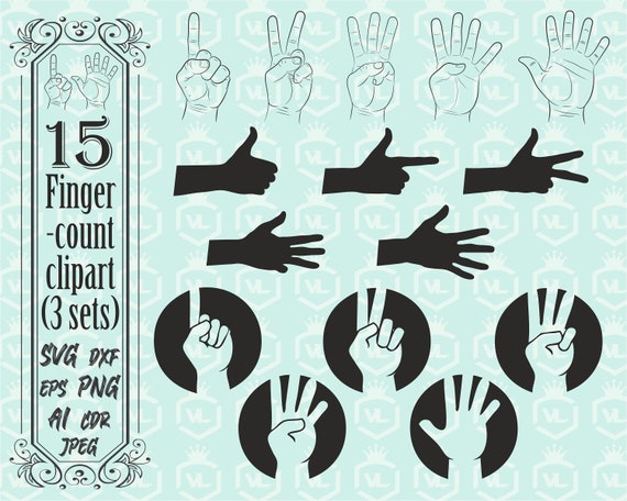 Outline Finger Count Clipart Doodle Hand Drawn Cartoon Hand - Etsy