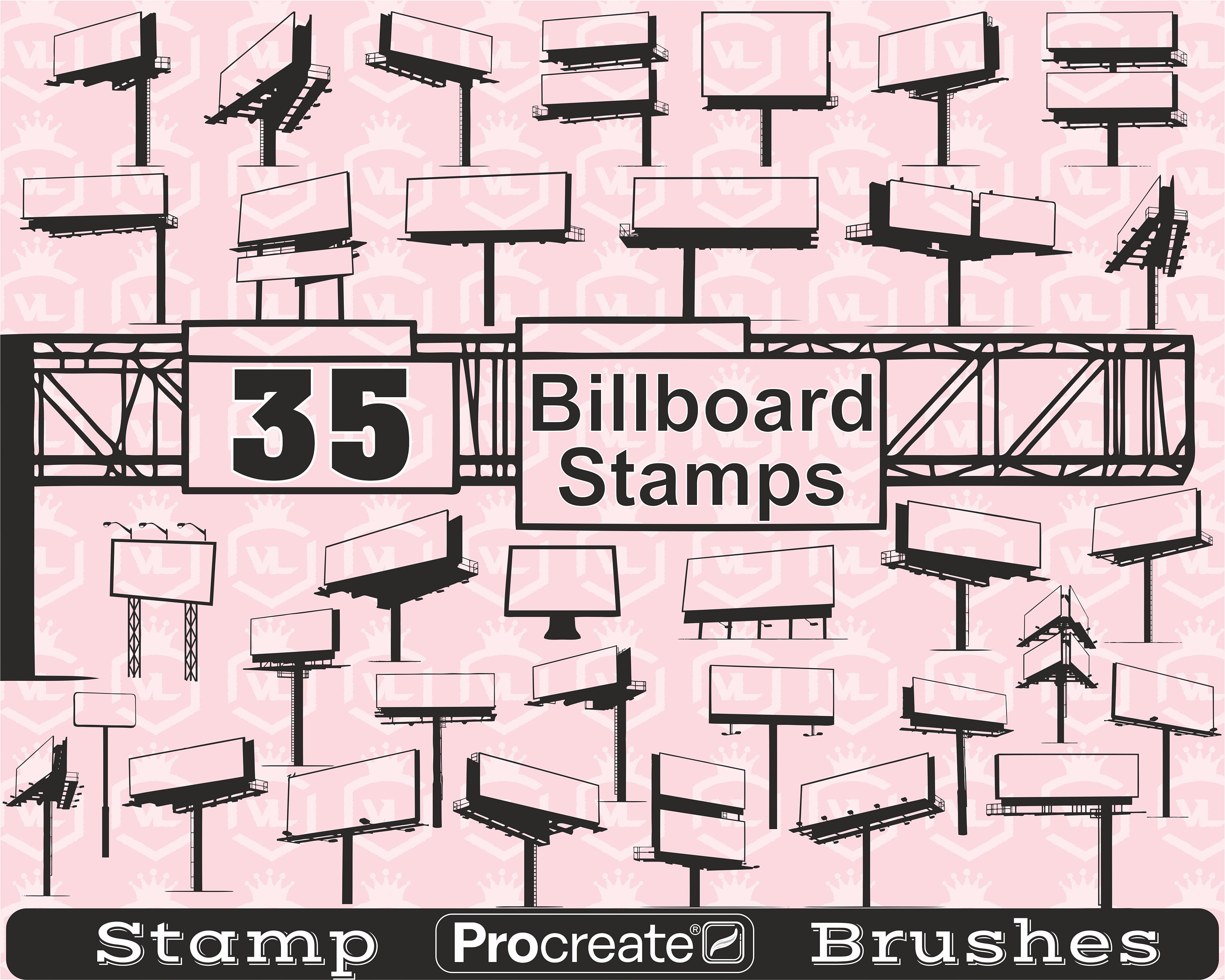 Outline Billboard Procreate Stamp Brushes, Highway Advertising Sign ...
