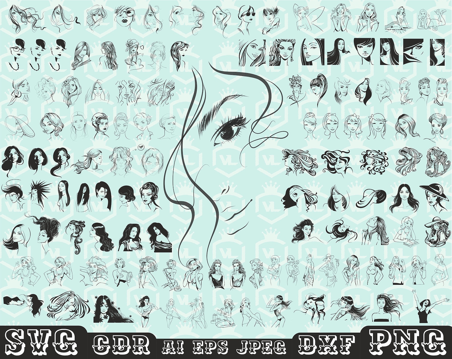 Women Outline Silhouette Sketch Clipart Pack SVG PNG Lady - Etsy