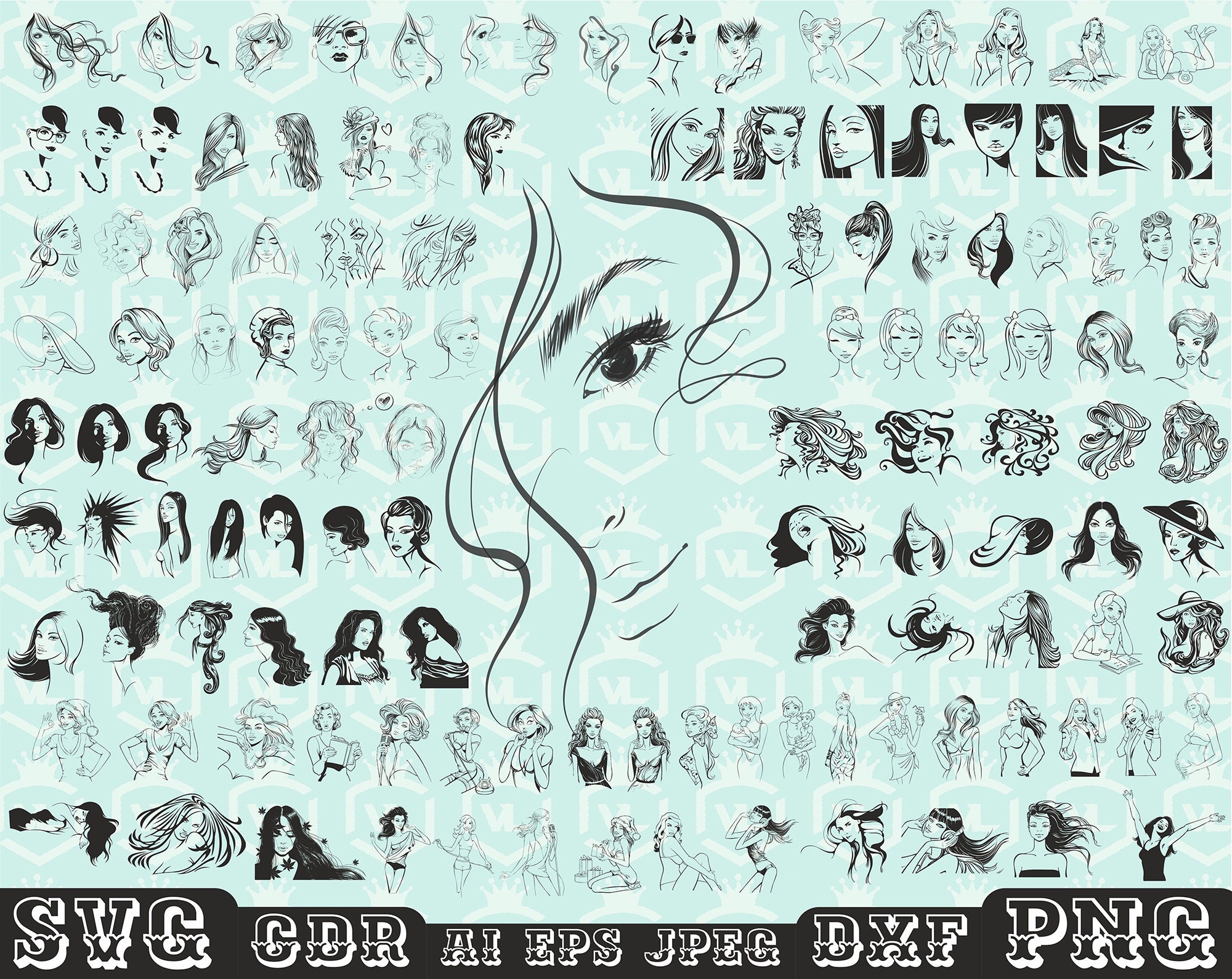 Women Outline Silhouette Sketch Clipart Pack SVG PNG, Lady Sketch, Girl ...