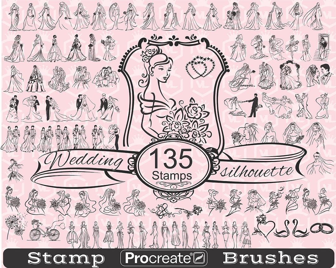 Wedding Silhouette Procreate Outline Stamp Brushes, Engagement Stamp ...