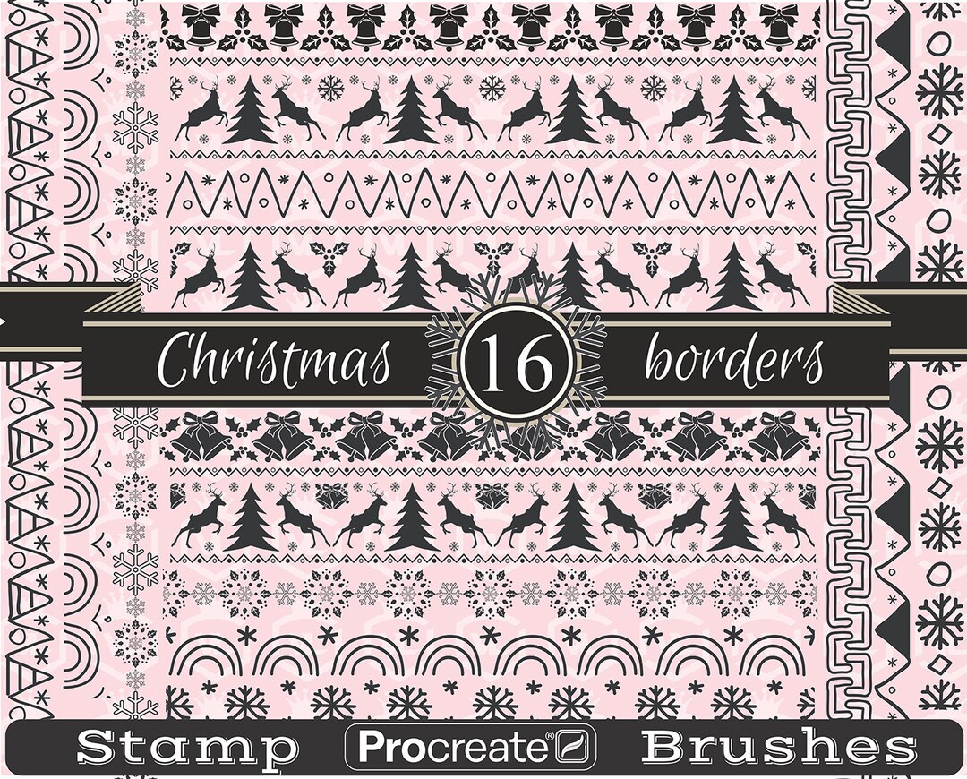 Christmas Decorative Border Pattern Procreate Stamps, Seamless Winter ...