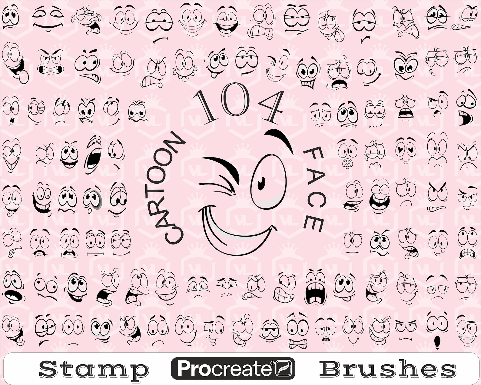 Cartoon Faces Procreate Stamp Brushes, Emotion Faces Procreate Stamps ...