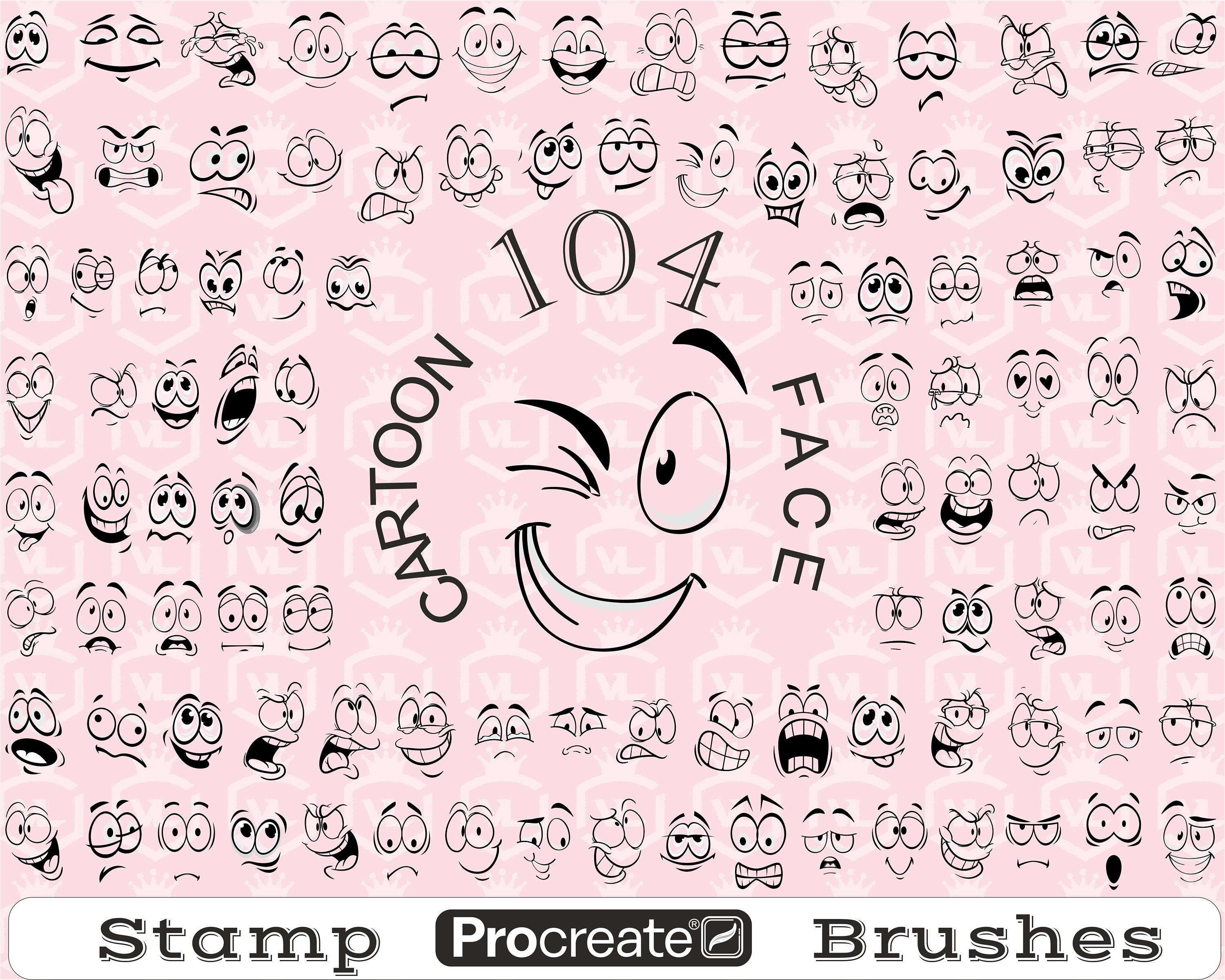Cartoon Faces Procreate Stamp Brushes Emotion Faces Procreate - Etsy