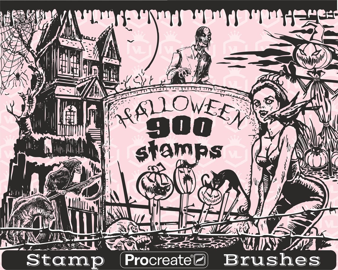 Halloween Procreate Stamp Brushes Ghosts Pumpkins Bats Ghost - Etsy