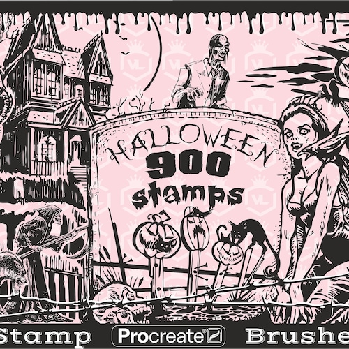 Halloween Procreate Stamp Brushes Ghosts Pumpkins Bats Ghost - Etsy