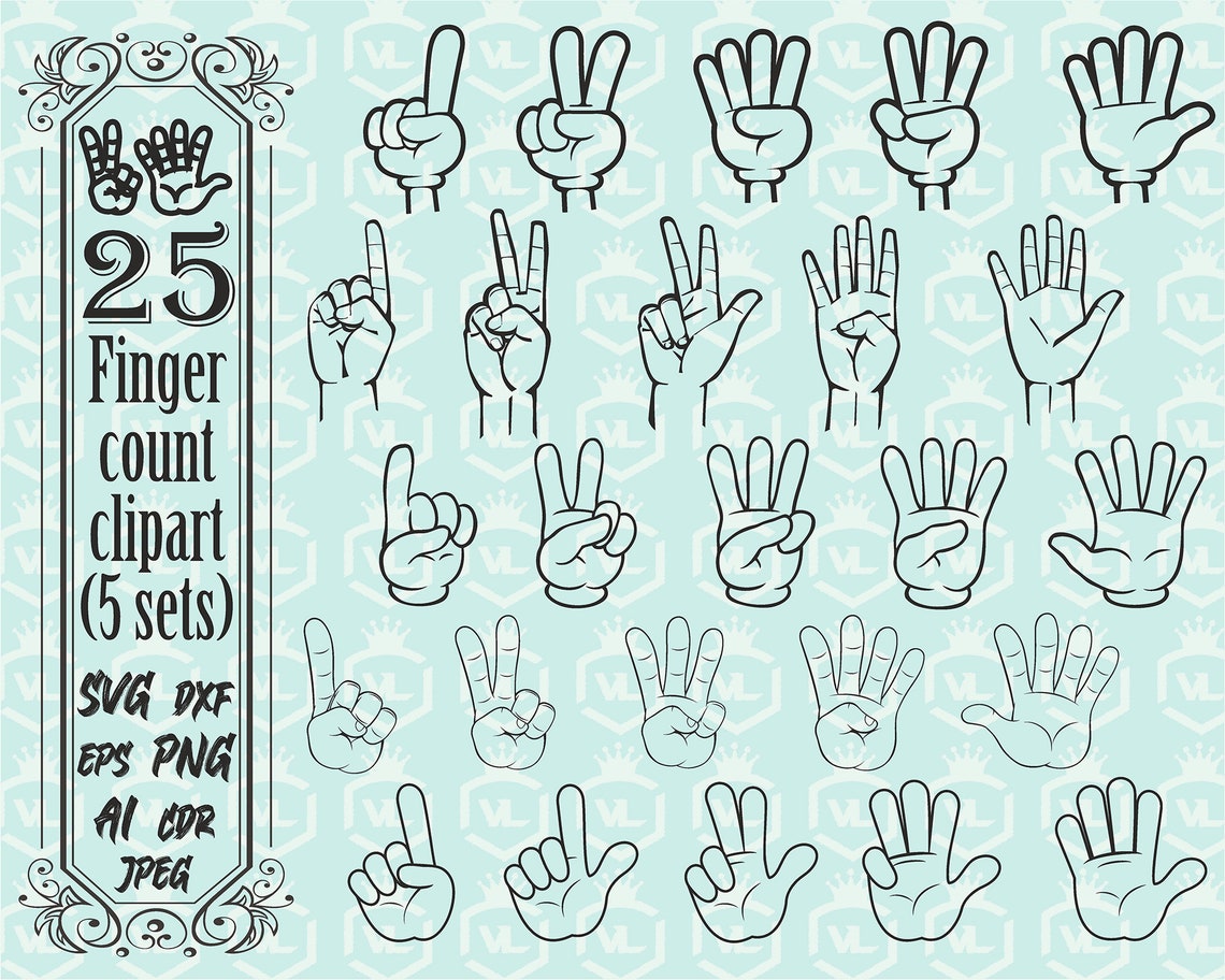 Outline Finger Count Clipart Doodle Hand Drawn Cartoon Hand - Etsy