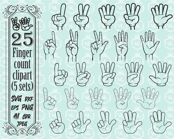 Outline Finger Count Clipart Doodle Hand Drawn Cartoon Hand | Etsy