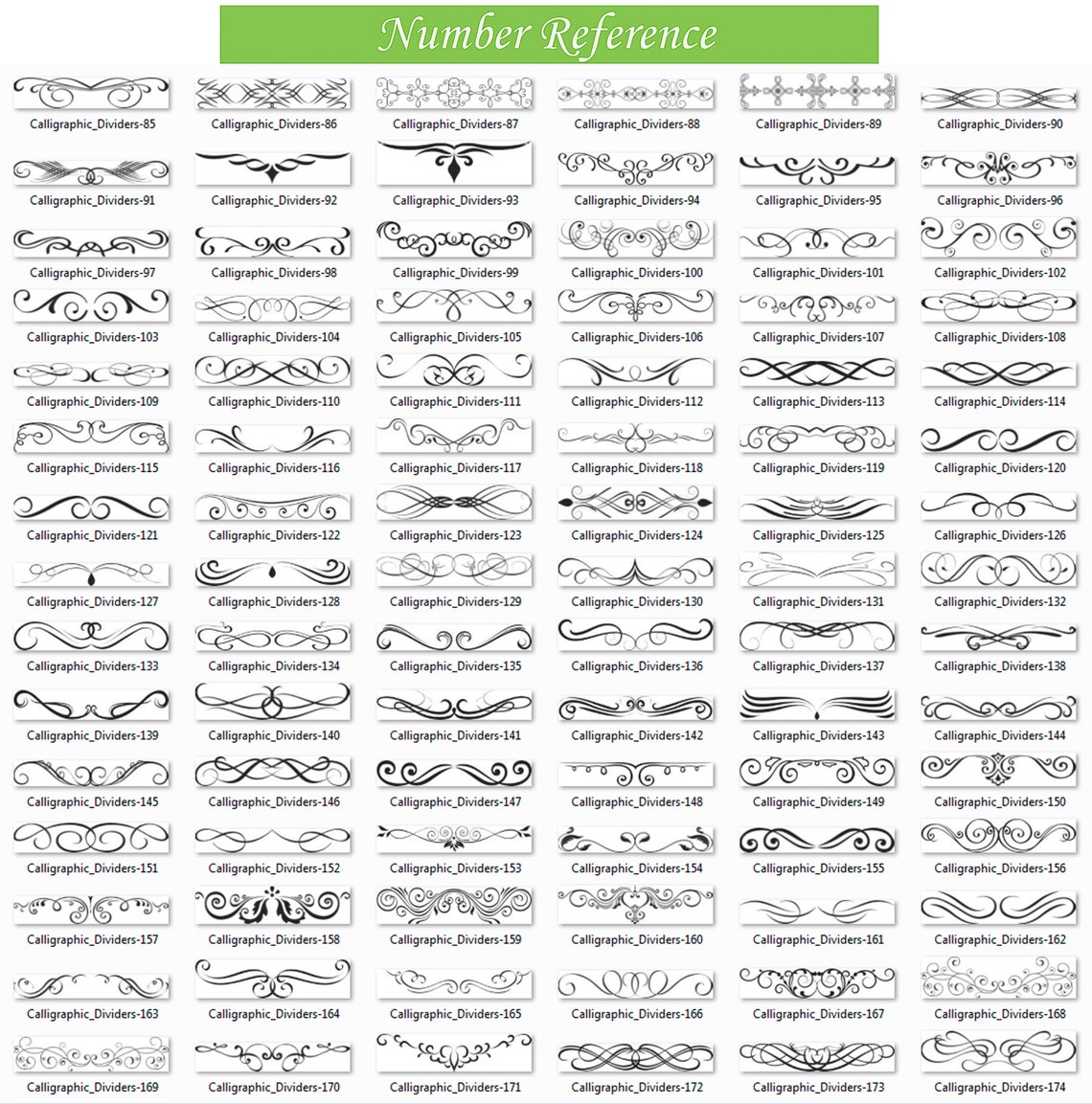 Calligraphic Vector Clipart SVG PNG Files Text Divider Tattoo - Etsy