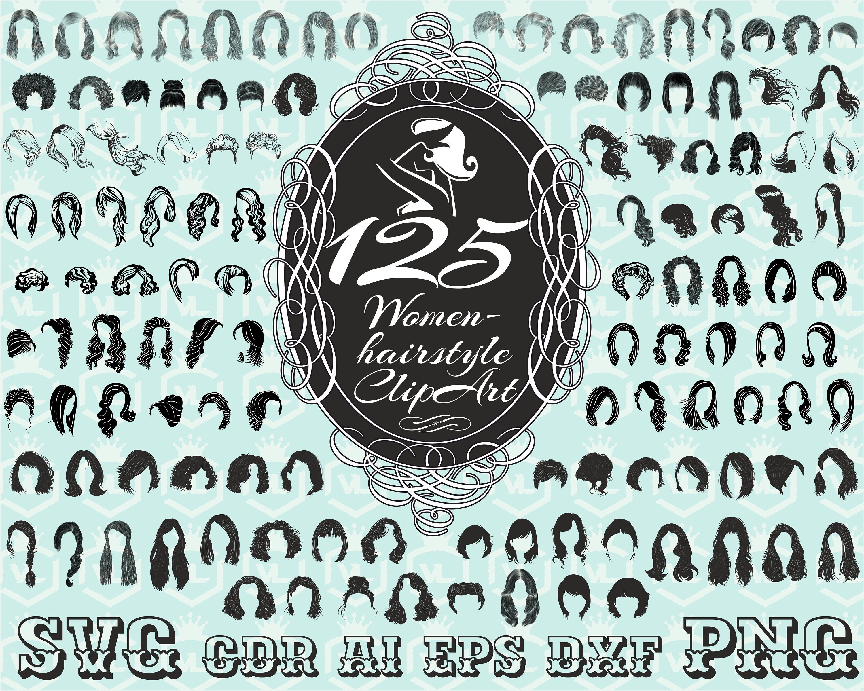 Women Hairstyle Clipart Pack SVG Ai PNG Cdr Eps DXF, Lady Hair Cut Girl ...