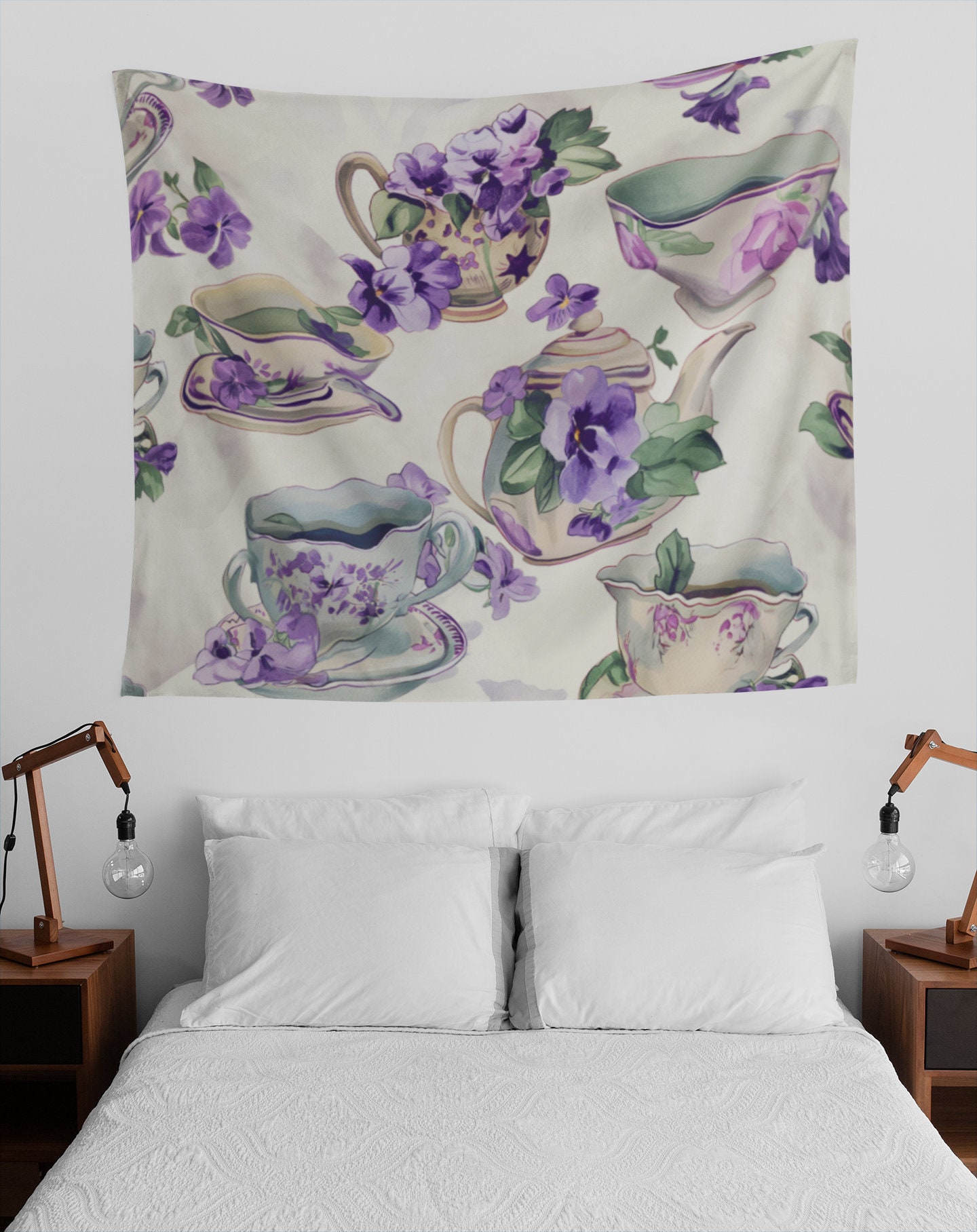 Beige Cottagecore Floral & Plant Tapestry Durable Polyester Wall ...