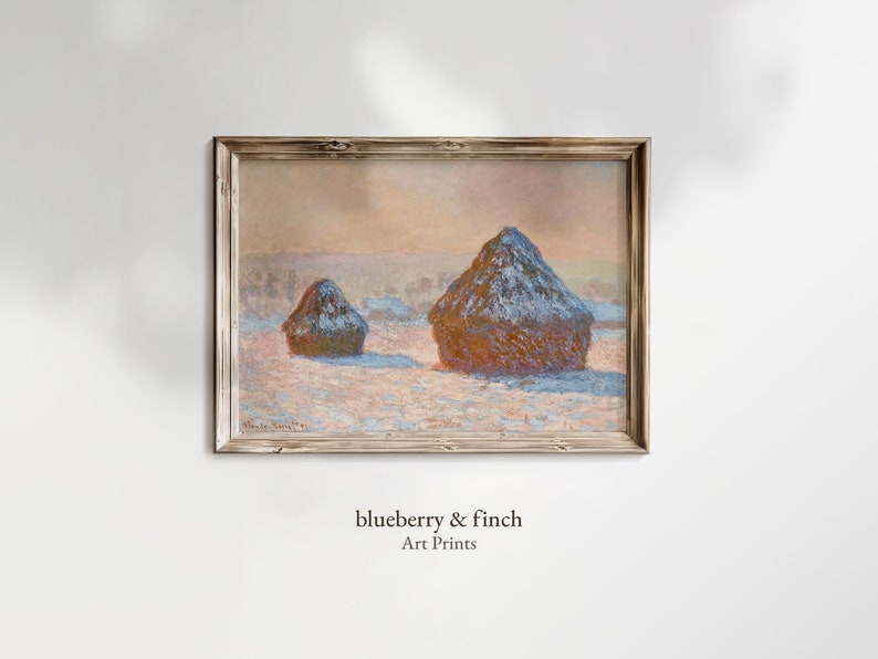 Vintage Art Print | Digital Art Printable | Haystacks in Winter by ...