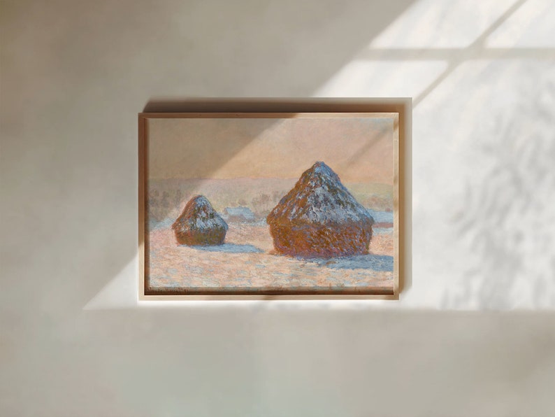 Vintage Art Print | Digital Art Printable | Haystacks in Winter by ...
