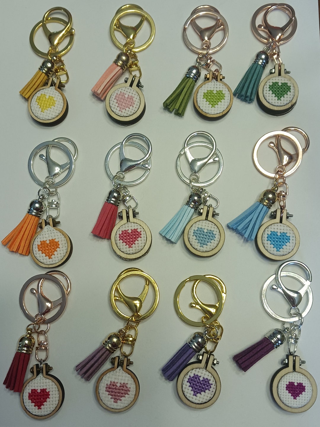 Heart Cross Stitch Keychain - Handmade Embroidered Charm - Gift for Her ...