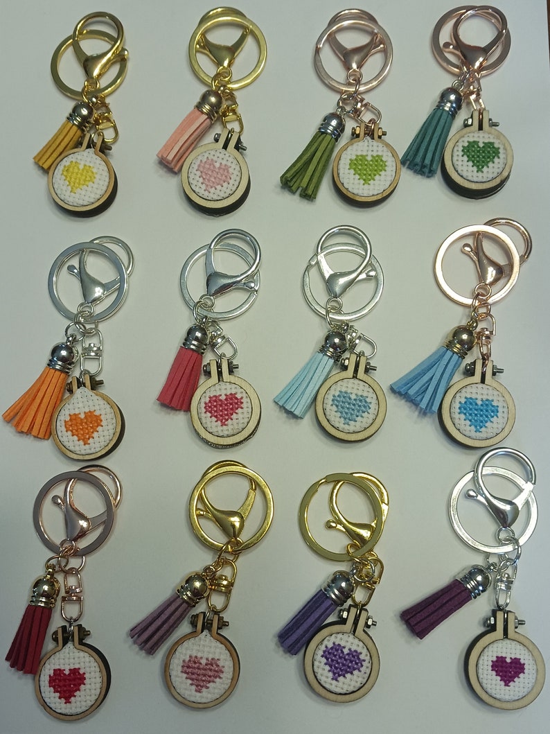Heart Cross Stitch Keychain - Handmade Embroidered Charm - Gift for Her ...
