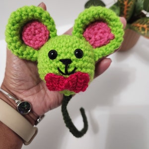 Mr. Greenie Mouse Plushie Mini Amigurumi, 3"stuffy, Green Mouse, Rattle ...