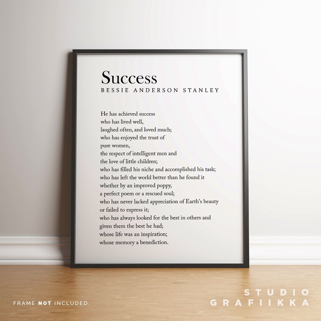 Success - Bessie Anderson Stanley - Motivational Poem - Literary Print ...