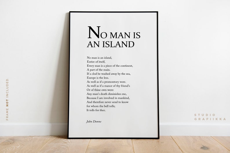 No Man is an Island John Donne Poem High Quality Art Print Unframed ...