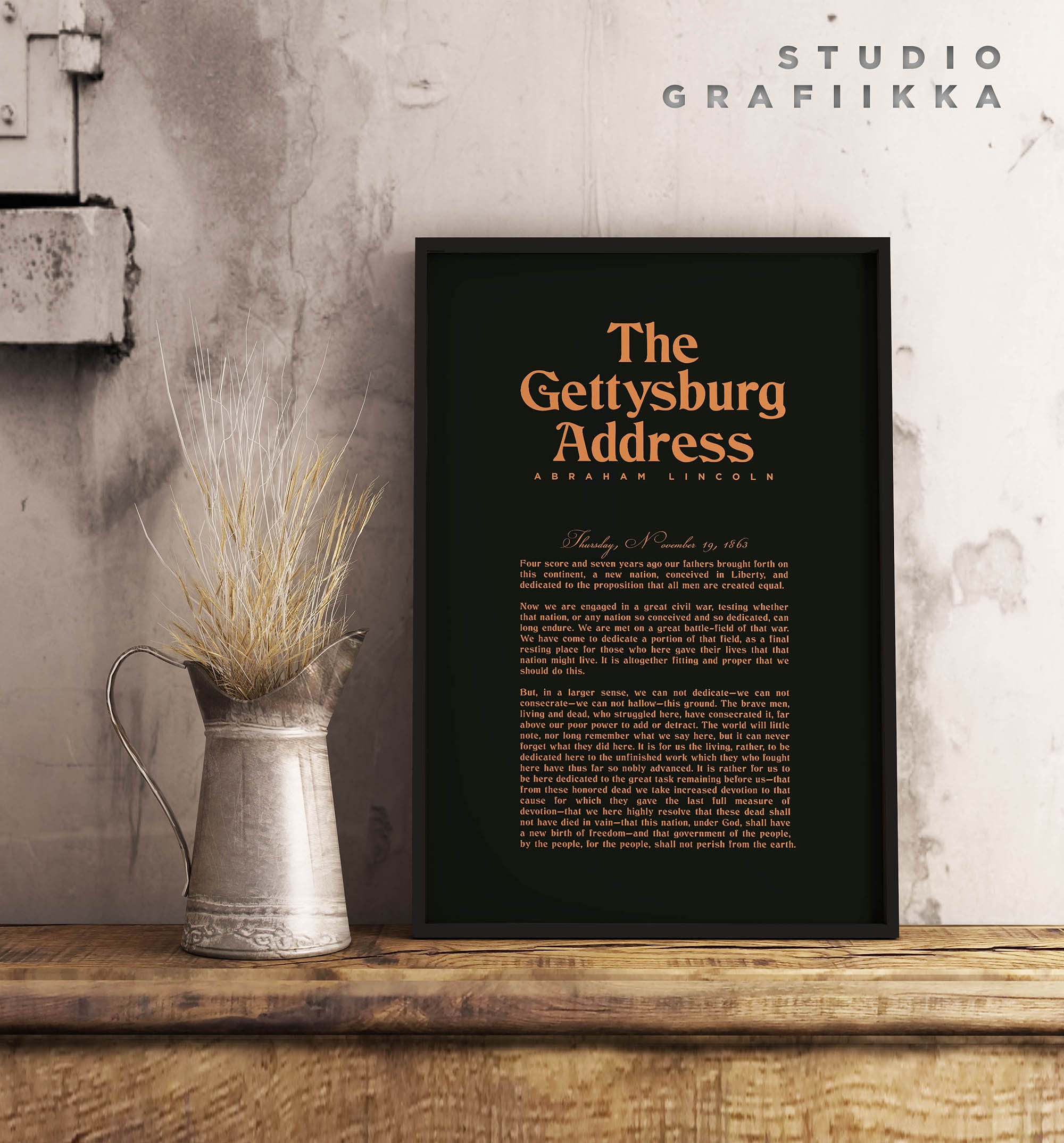 The Gettysburg Address Print Abraham Lincoln UNFRAMED Poster Typography ...