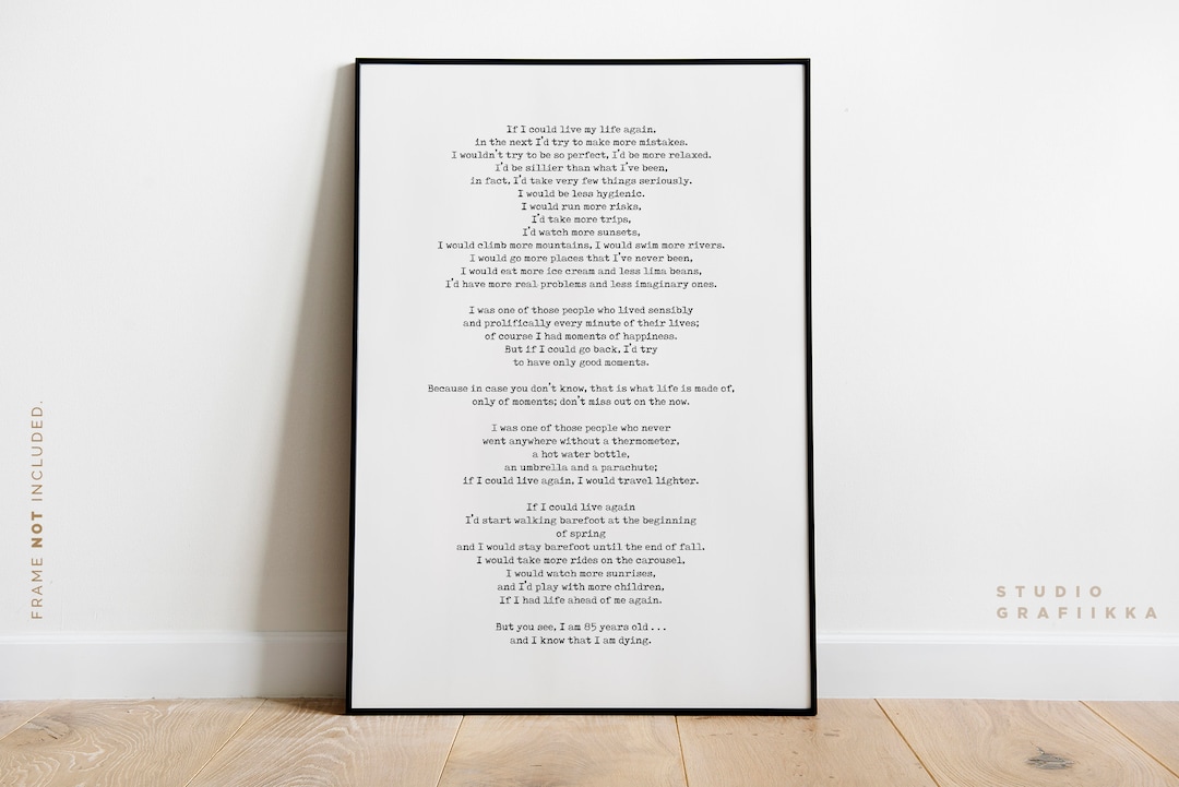 If I Could Live Again Poem Print - Moments Poem - Instantes Borges ...