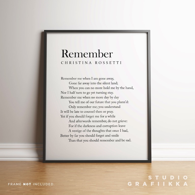 Remember Christina Rossetti Poem High Quality Poster Literary Print ...