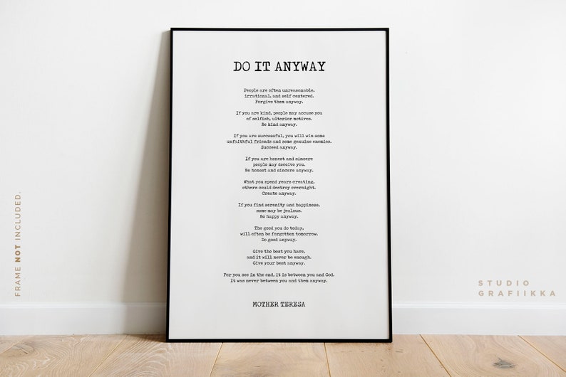 Do It Anyway Poem Mother Teresa Poster Motivational Print - Etsy