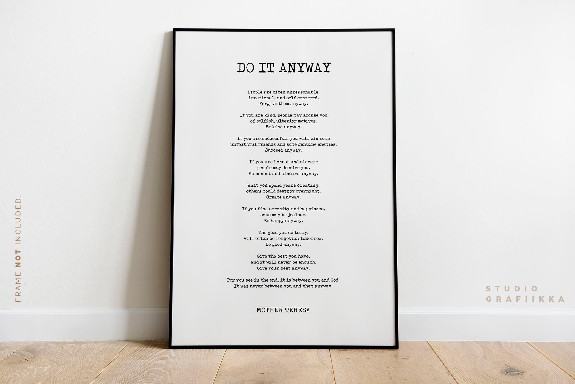 Do It Anyway Poem Mother Teresa Poster Motivational Print - Etsy