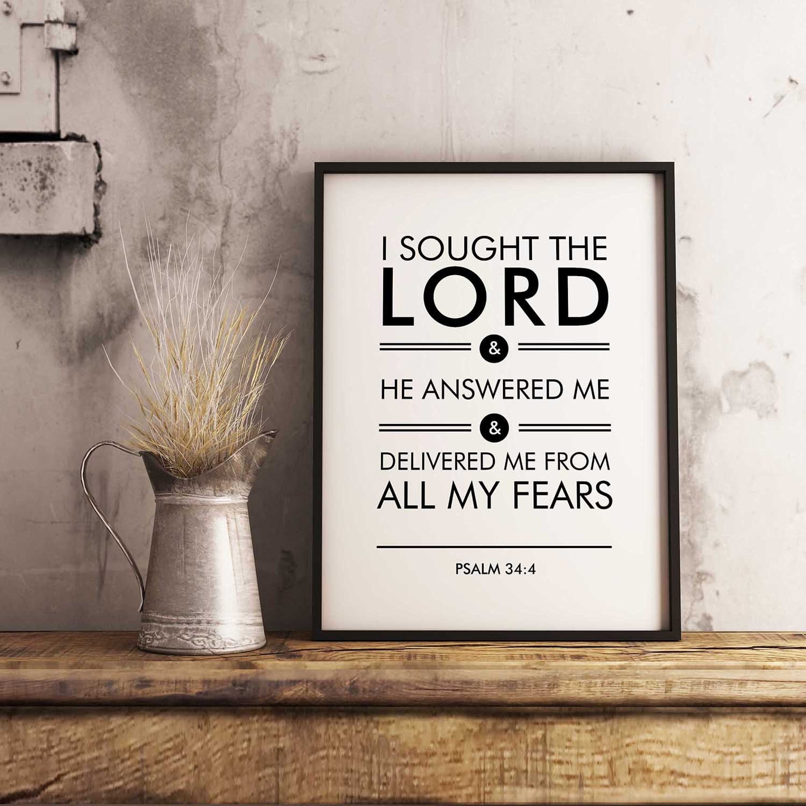 Psalm 34:4 Bible Verse Print Inspirational Poster Black - Etsy