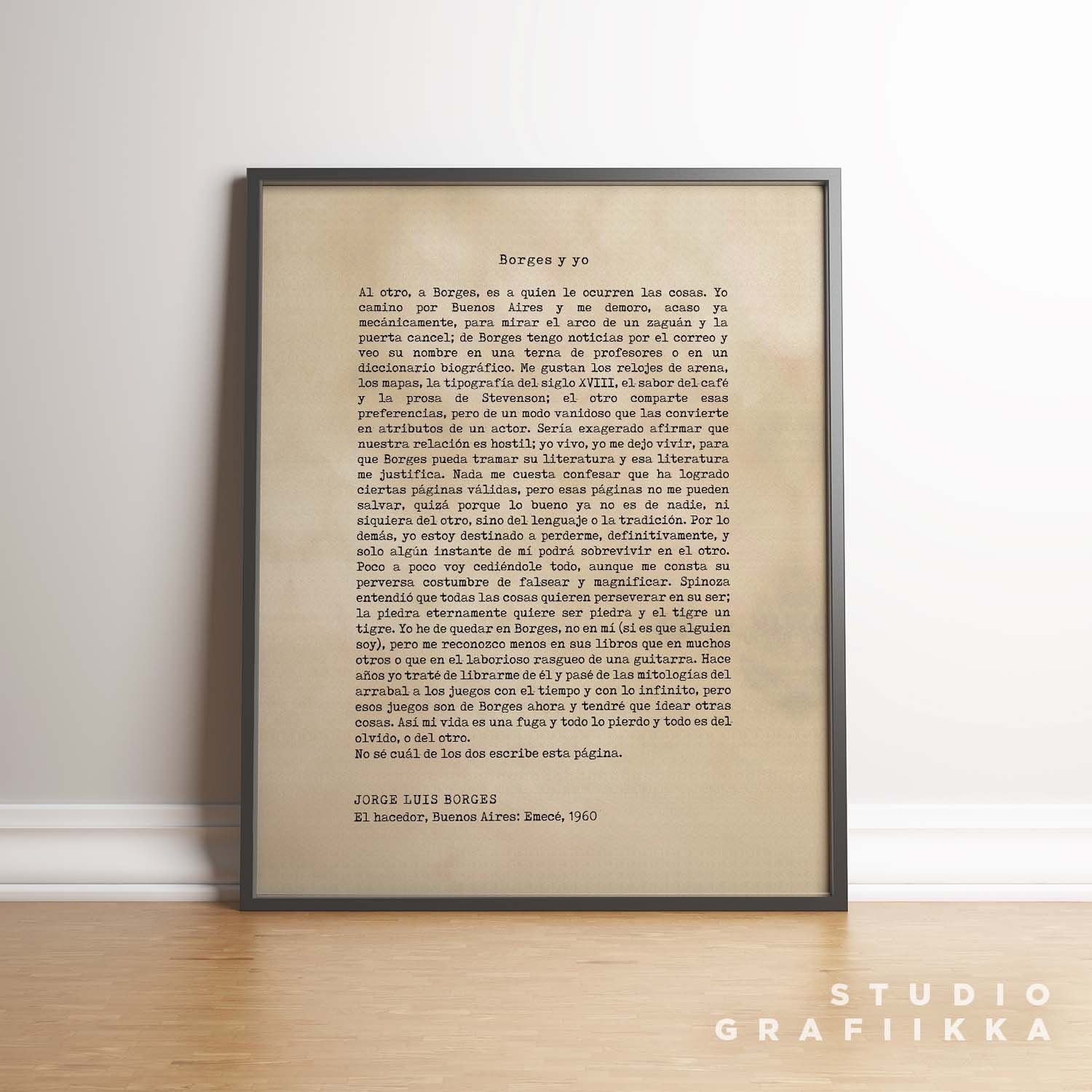 Borges Y Yo Print Borges and I Print in Spanish Jorge Luis - Etsy