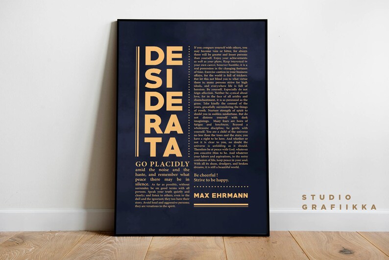 Desiderata Art Print UNFRAMED Poster Max Ehrmann Poem Typographic ...