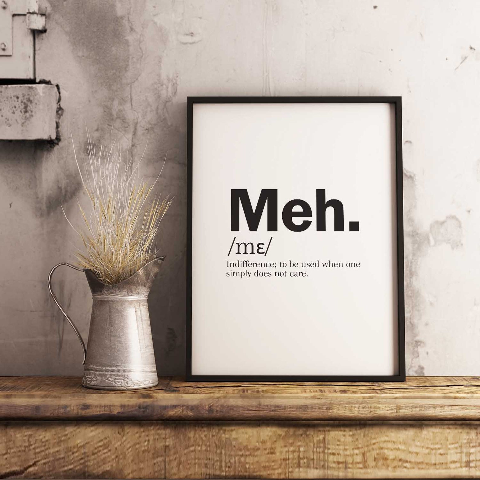 Meh Dictionary Meaning Funny, Quirky Wall Art Print Minimal Poster ...