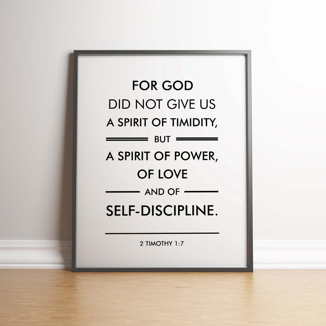 2 Timothy 1:7 Bible Verse Print Inspirational Poster Black and White ...