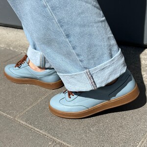 Blue Leather Sneakers Women - Minimalist Casual Shoes, Everyday ...