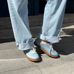 Blue Leather Sneakers Women - Minimalist Casual Shoes, Everyday ...