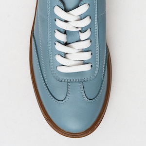 Blue Leather Sneakers Women - Minimalist Casual Shoes, Everyday ...