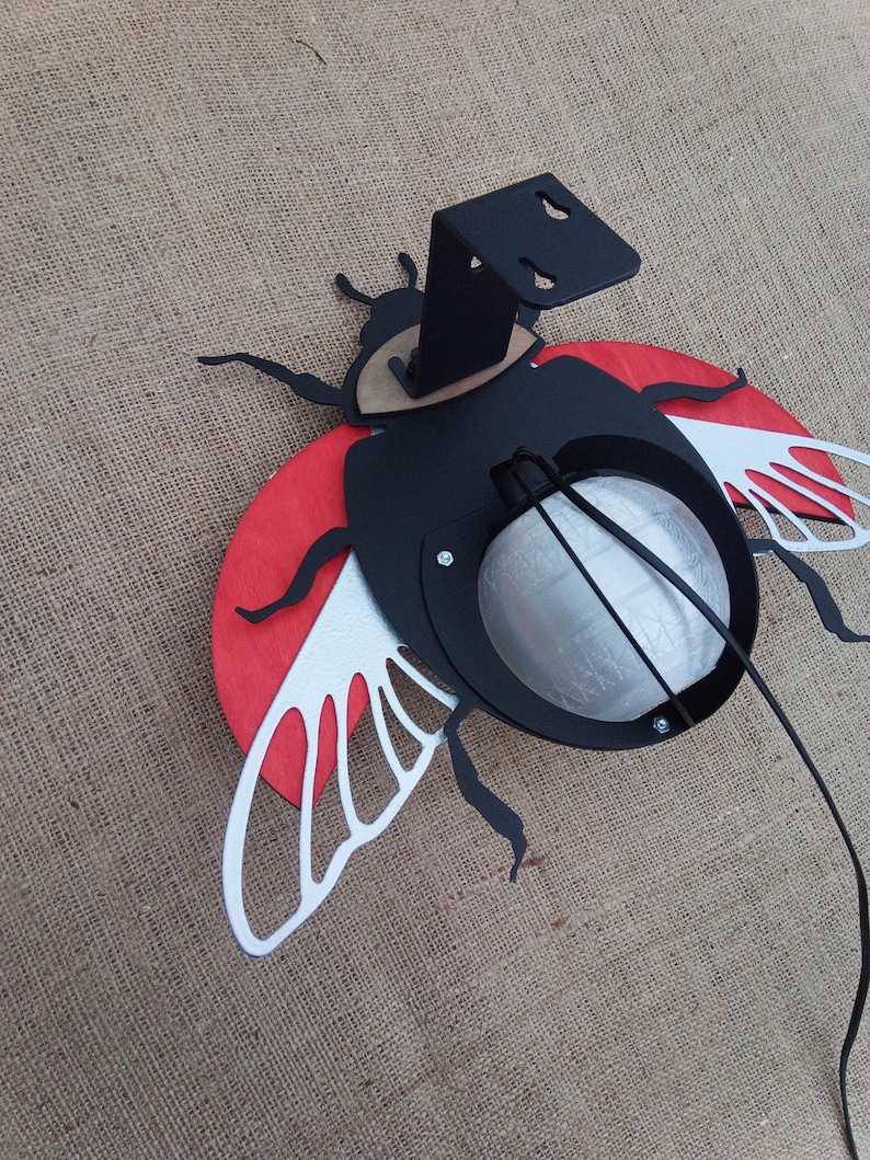 Wall Mounted Ladybug Beetle Metal/wood Sconce Insect Lamp Light Decor ...