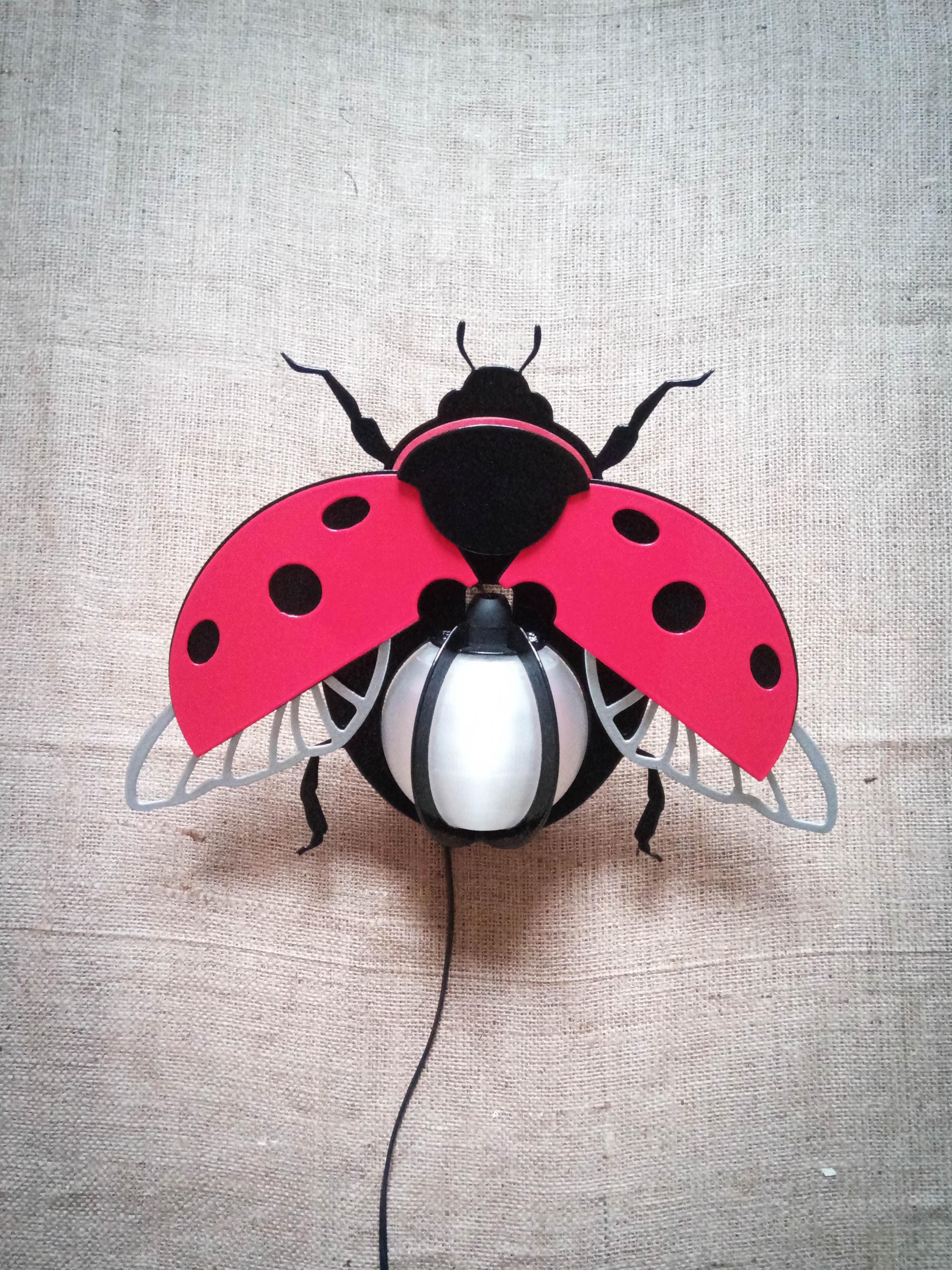 Wall Mounted Ladybug Beetle Metal/wood Sconce Insect Lamp Light Decor ...