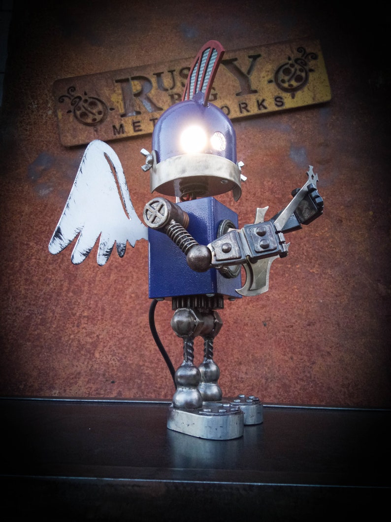 Robot Metal Sculpture Table Lamp / Cute Little Robot Figure Heavy Metal ...