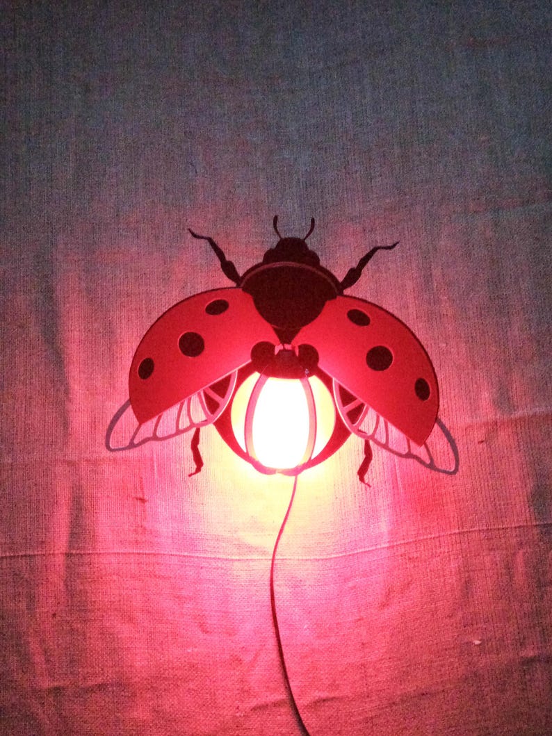 Wall Mounted Ladybug Beetle Metal/wood Sconce Insect Lamp Light Decor ...