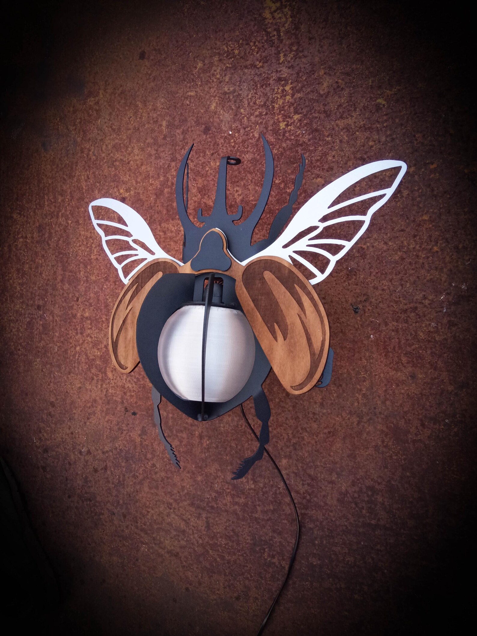 Hercules Beetle Metal Sculpture, Insect With Horns and Wings Spread ...