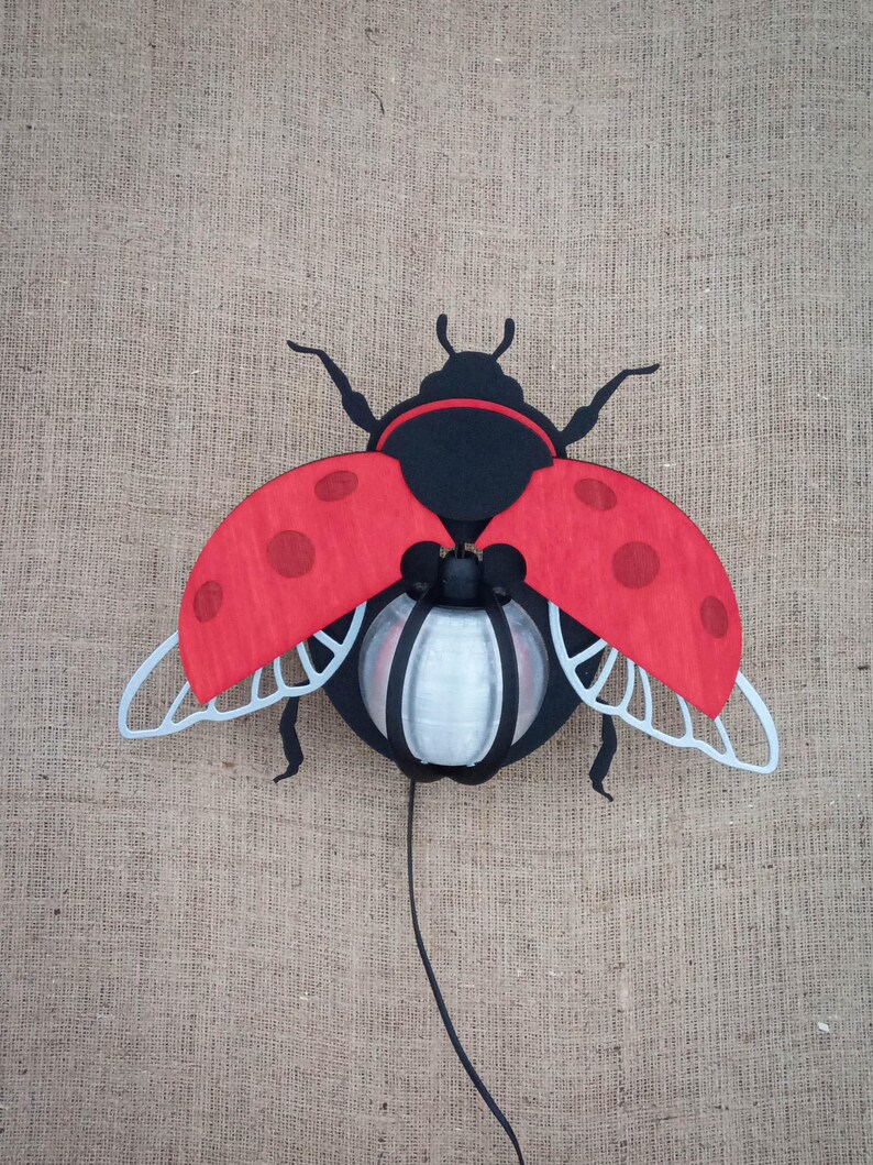 Wall Mounted Ladybug Beetle Metal/wood Sconce Insect Lamp Light Decor ...
