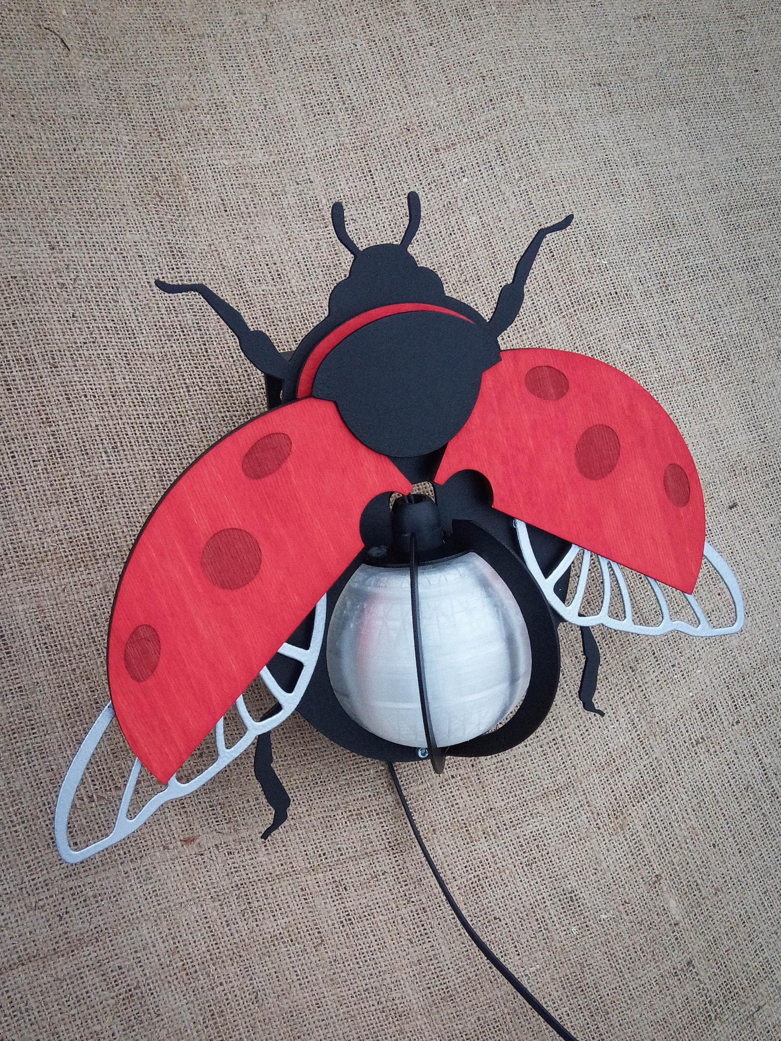 Wall Mounted Ladybug Beetle Metal/wood Sconce Insect Lamp Light Decor ...