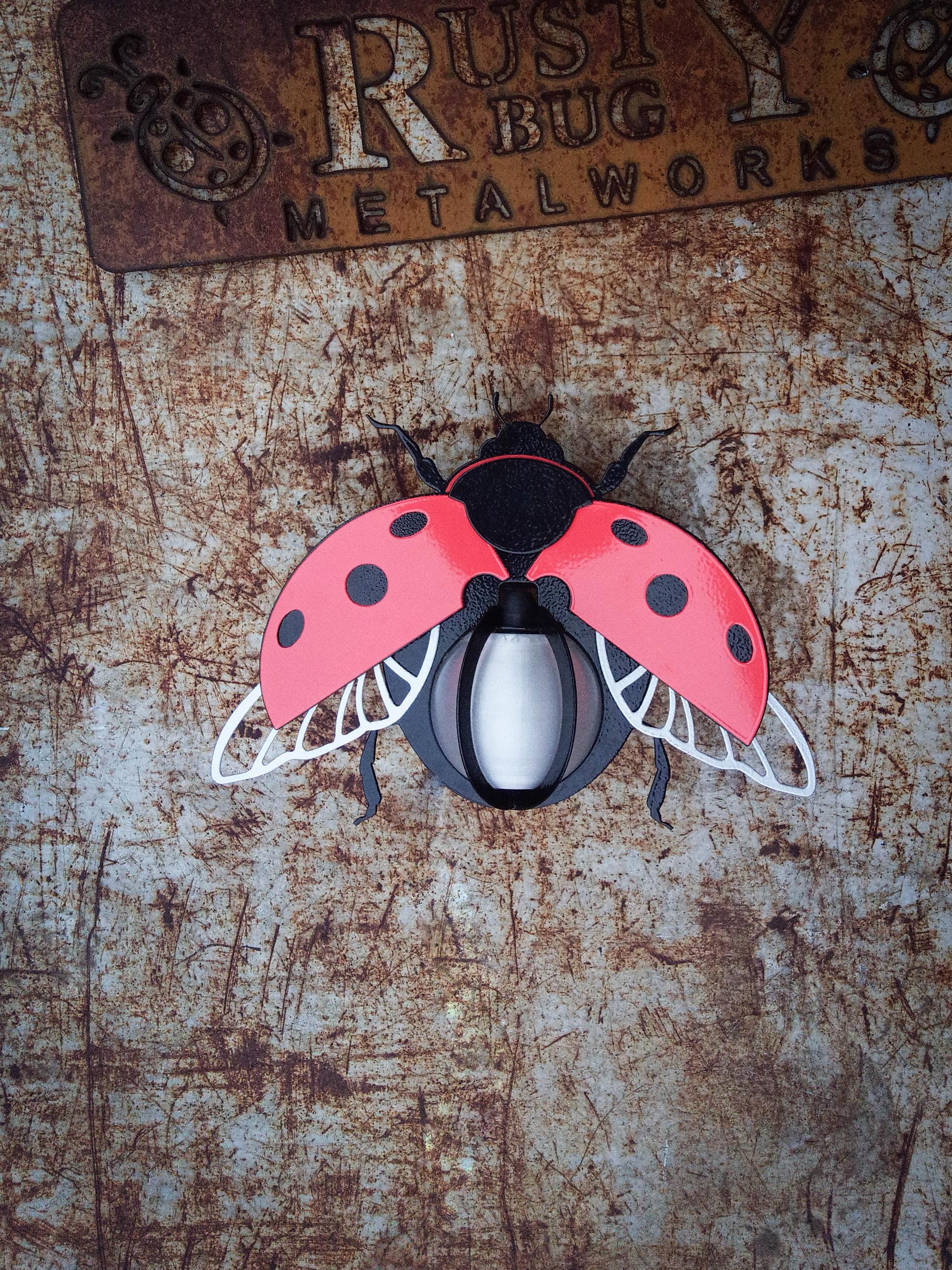 Wall Mounted Ladybug Beetle Metal/wood Sconce Insect Lamp Light Decor ...